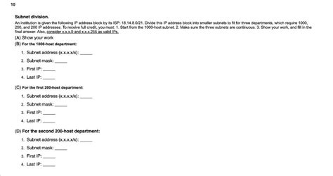 Solved 10 Subnet Division An Institution Is Given The