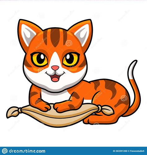 Cute Orange Tabby Cat Cartoon On The Pillow Stock Vector Illustration