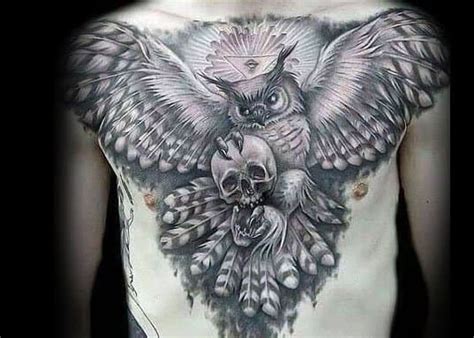 Owl Skull Chest Tattoo