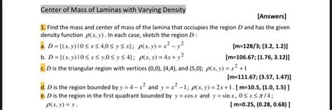 Solved Center Of Mass Of Laminas With Varying Density