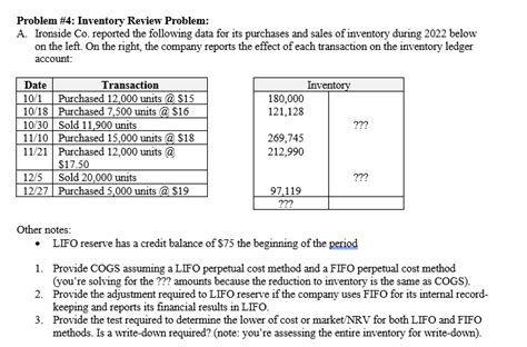 Solved Problem 4 Inventory Review Problem A Ironside Co Reported The 1 Answer