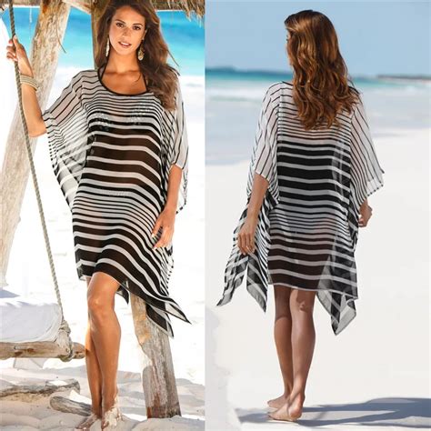 Shermie Beach Dress Kaftan Pareo Sarongs Sexy Coverup Black White
