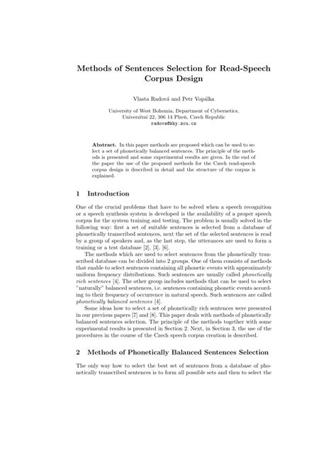 Pdf Methods Of Sentences Selection For Read Speech Corpus Design