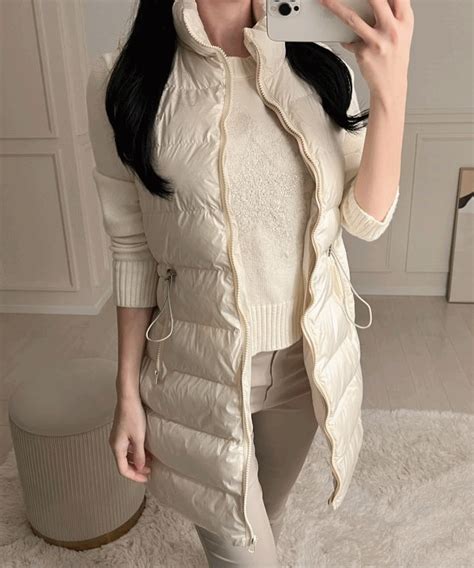 입고지연 ﻿수입 로로 스트링 집업 롱 패딩 조끼 점퍼 에이블리