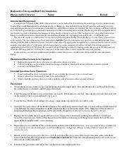 Radioactive Decay Lab Doc Radioactive Decay And Half Life Simulation Physics In The Universe