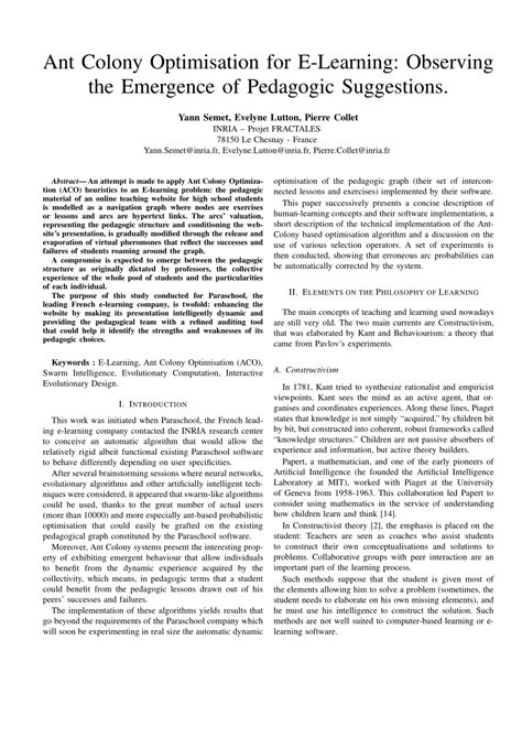 Pdf Ant Colony Optimisation For E Learning Observing The Emergence Of Pedagogic Suggestions