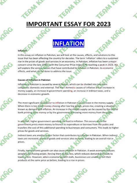 Inflation Essay Pdf