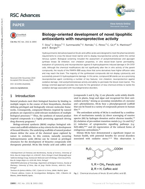 Pdf Biology Oriented Development Of Novel Lipophilic Antioxidants