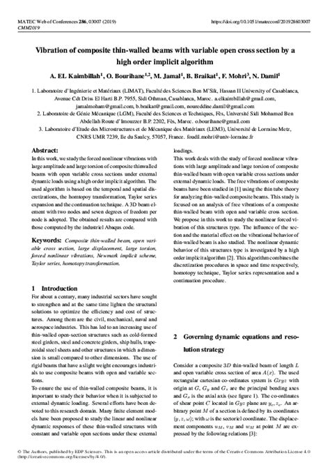 Pdf Vibration Of Composite Thin Walled Beams With Variable Open Cross Section By A High Order
