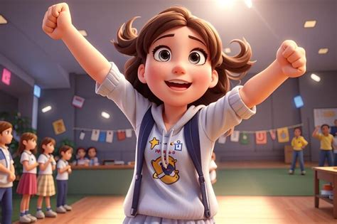 Premium Photo Cartoon Girl Cheering