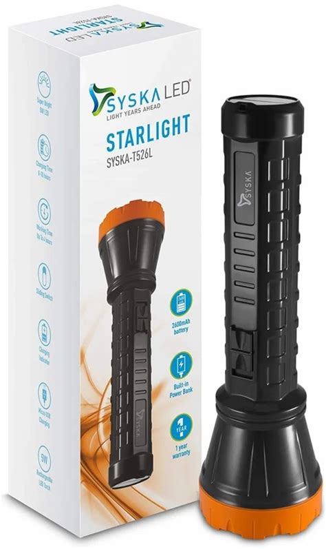 Starlight 5w Syska Led Torch Rechargeable Capacity Up To 4999 Mah At