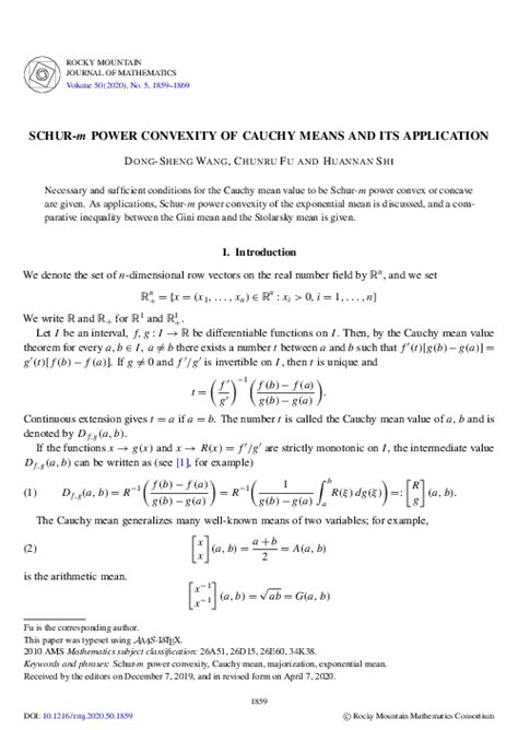 Pdf Schur M Power Convexity Of Cauchy Means And Its Application