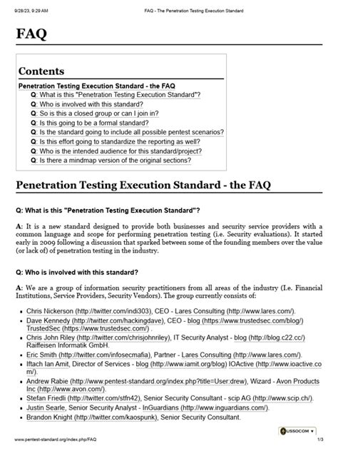 Faq The Penetration Testing Execution Standard Pdf Penetration Test Computing
