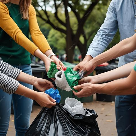 Grupo De Personas Manos Poniendo Residuos Reciclables En La Recolección