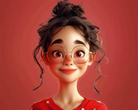 Premium Photo Cheerful Animated Girl With Glasses And Messy Bun