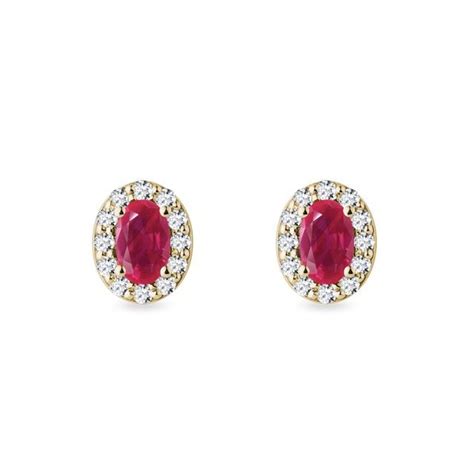 Puces d oreilles auréole en or avec rubis ovale et diamants KLENOTA