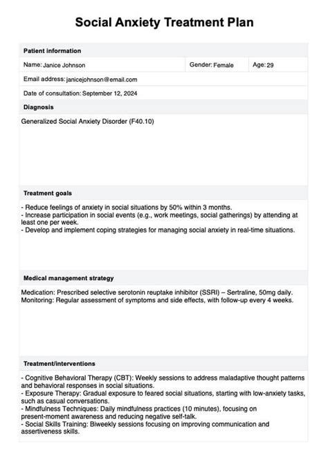 Social Anxiety Treatment Plan And Example Free Pdf Download