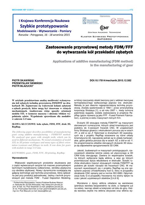Pdf Applications Of Additive Manufacturing Fdm Method In The Manufacturing Of Gear