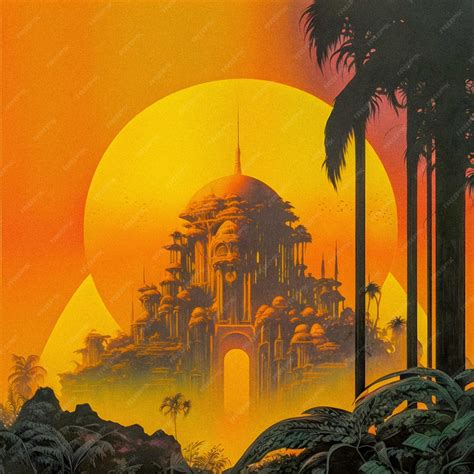 Premium Photo Temples Landscape New Age Album Cover 1970s Granular