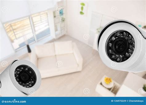 Living Room Under Cctv Cameras Surveillance Stock Image Image Of