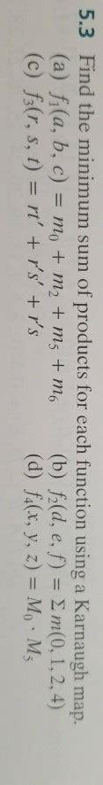 Solved Find The Minimum Sum Of Products For Each Chegg