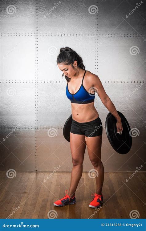 Beautiful Fitness Model With Weights Stock Photo Image Of Glamour Body