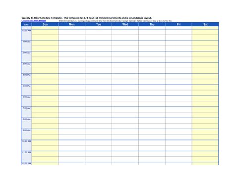 24 Hour Weekly Schedule Template
