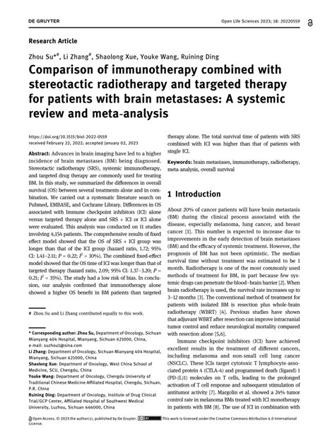 Pdf Comparison Of Immunotherapy Combined With Stereotactic