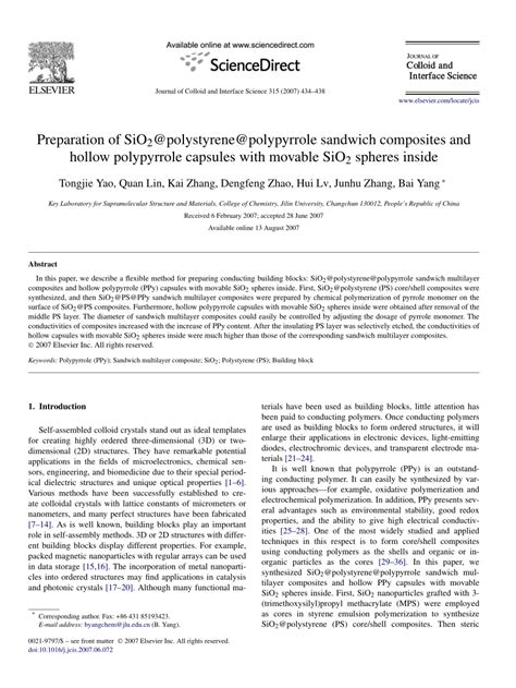 Pdf Preparation Of Sio2 Polystyrene Polypyrrole Sandwich Composites And Hollow Polypyrrole