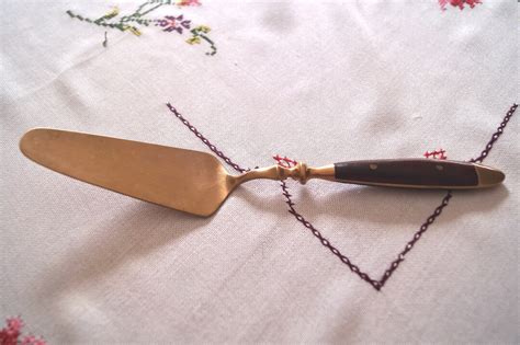 Brass Cake Server With Wooden Handle 1980s Etsy