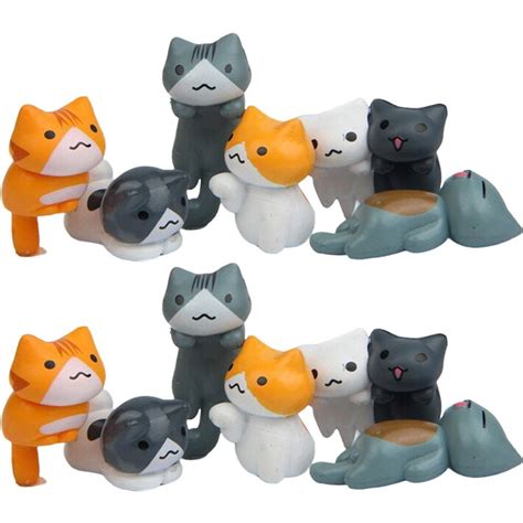 Jiibva 12 Pcs Miniature Lucky Cats Garden Bonsai Decorative Lovely