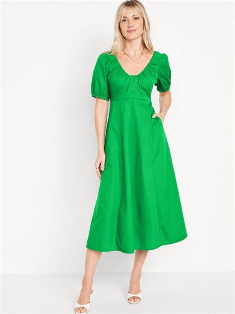 Old Navy Puff Sleeve Midi Swing Dress Shopstyle