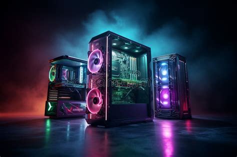 Black Gaming Computer With Colorful Lights In Dark Room Ai Generated Stock Illustration