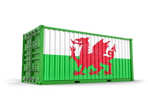 Shipping Cargo Container Textured With Flag Of Wales Isolated Stock