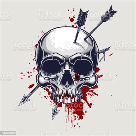 Tengkorak Jolly Roger Ditusuk Oleh Desain Poster Panah Ilustrasi Stok
