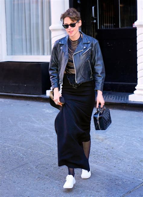 Kristen Stewart Wears Black Cutout Halter Top And Maxi Skirt In Nyc