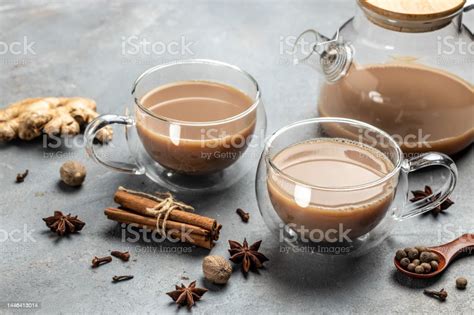 Indian Masala Chai Tea Hot Masala Chai Spiced Tea With Milk And Spices