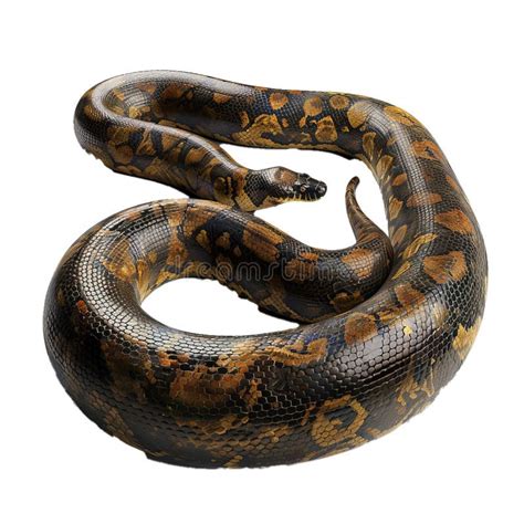 Large Reticulated Python Curled Up On White Background Stock Image