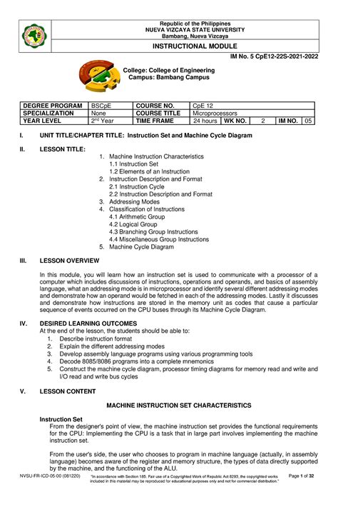 Module 5 Instruction Sets Nueva Vizcaya State University Bambang