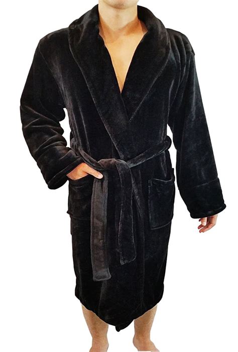 Mens Full Length Shawl Collar Velour Microfiber Fleece Bathrobe Spa