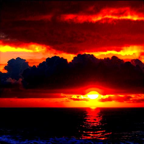 Fiery Sunset Over Ocean Photo Png Prw Png Image