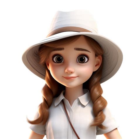 Premium Photo 3d Animation Of Female Cartoon Explorer With White Hat