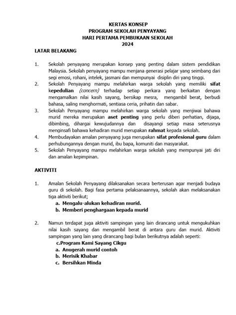 Kertas Kerja Program Sekolah Penyayang Hari Pertama Persekolahan Pdf