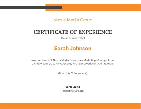 Job Experience Certificate