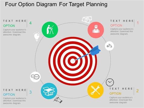 Four Option Diagram For Target Planning Powerpoint Templates
