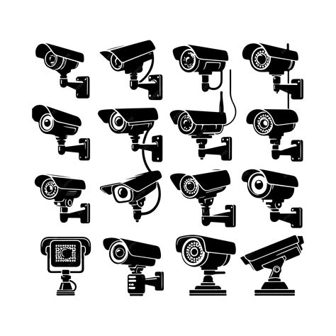 Cctv 실루 터 일러스트레이션 백색 배경 프리미엄 벡터