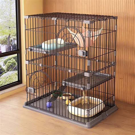 Jp Topzoo 猫 ケージ トイレ付き 高さ108×幅72×奥行45cm トイレ一体型 防臭 飛散軽減 2段 子猫