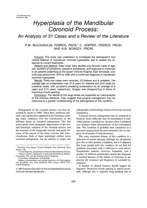 Pdf Hyperplasia Of The Mandibular Coronoid Process An Analysis Of 31 Cases And A Review Of