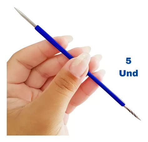 Kit 5 Palitos Duplo Inox Manicure Pedicure Isis Cutelaria Cor Azul