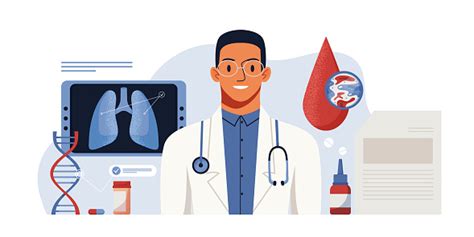 의사와의 상담 전신 건강 검진 폐 검사 개념 인간의 폐학 웹 사이트 응용 프로그램 배너에 대한 일러스트레이션 섬유증 결핵 폐렴